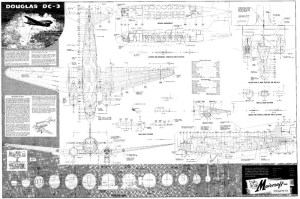 3 View Drawings for a Douglas DC-3